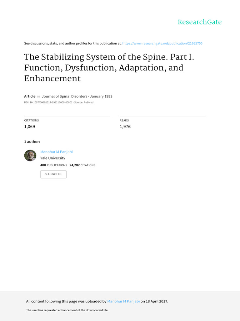 160, Panjabi, 1992, Stabilizing System PT 1 | PDF
