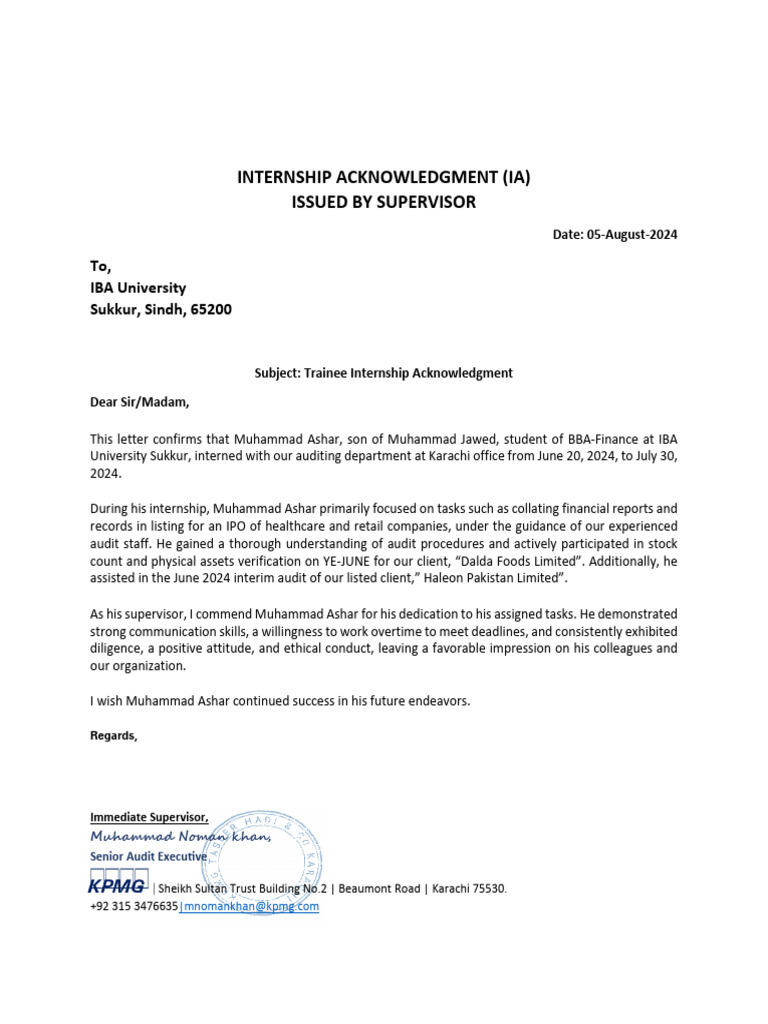 Internship Acknowledgement | PDF