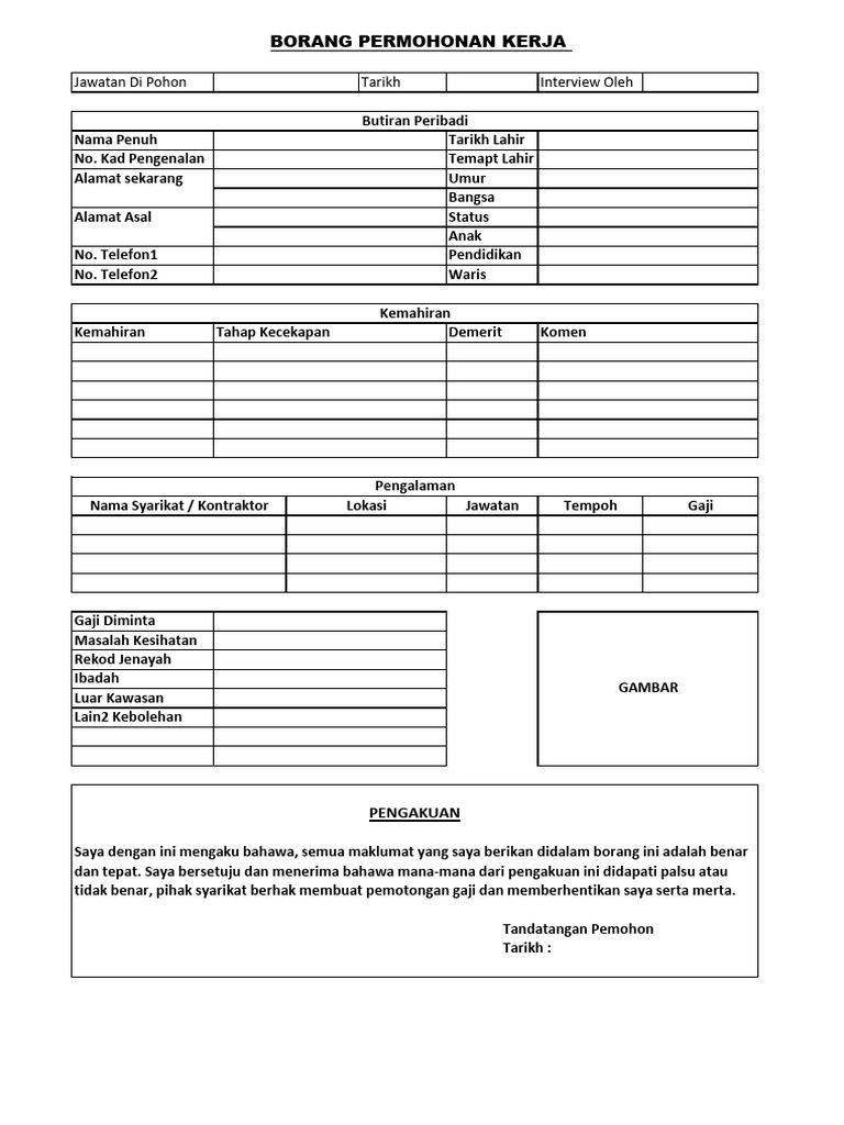 Borang Permohonan Kerja | PDF