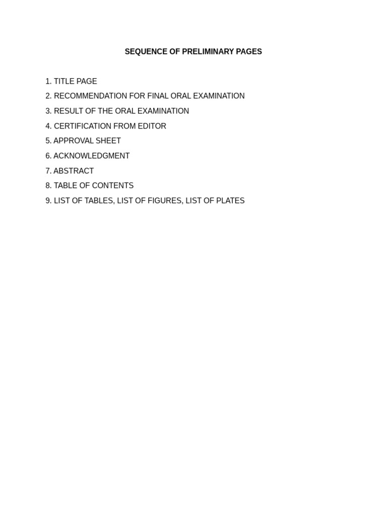 Sequence of Preliminary Pages | PDF