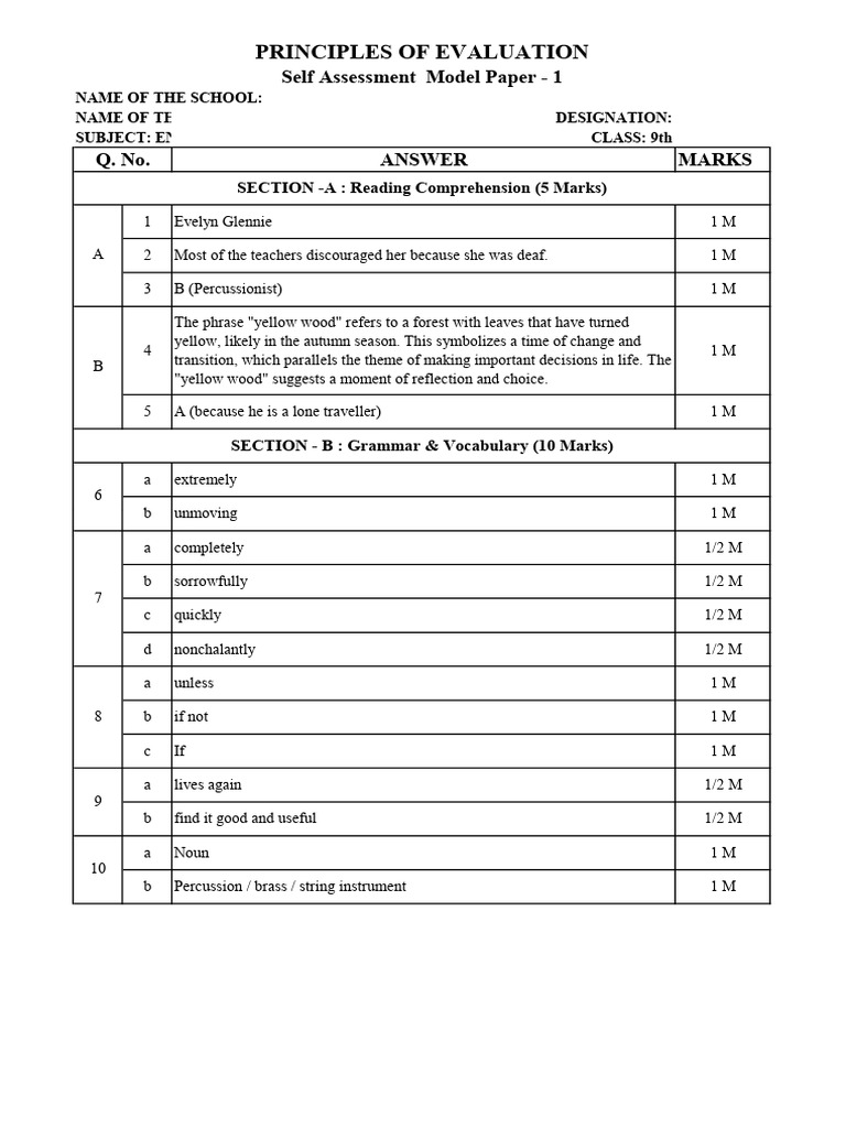9th Eng Self-1 Key | PDF