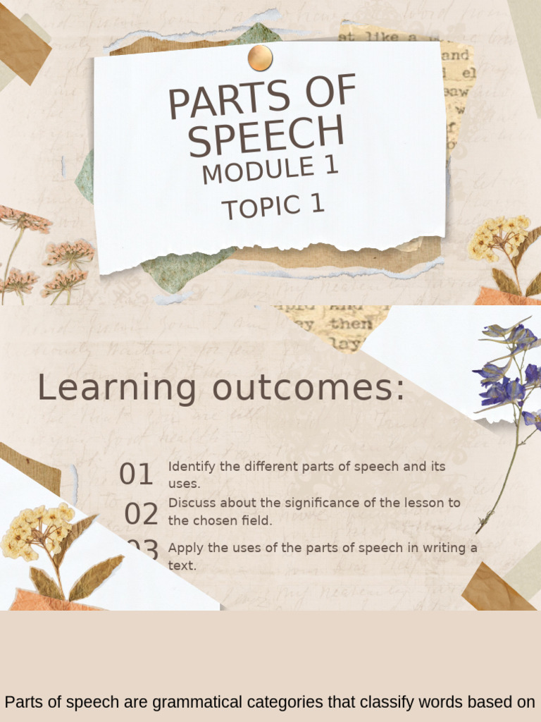 Lesson 1 Module 1- Parts of Speech (1) | PDF