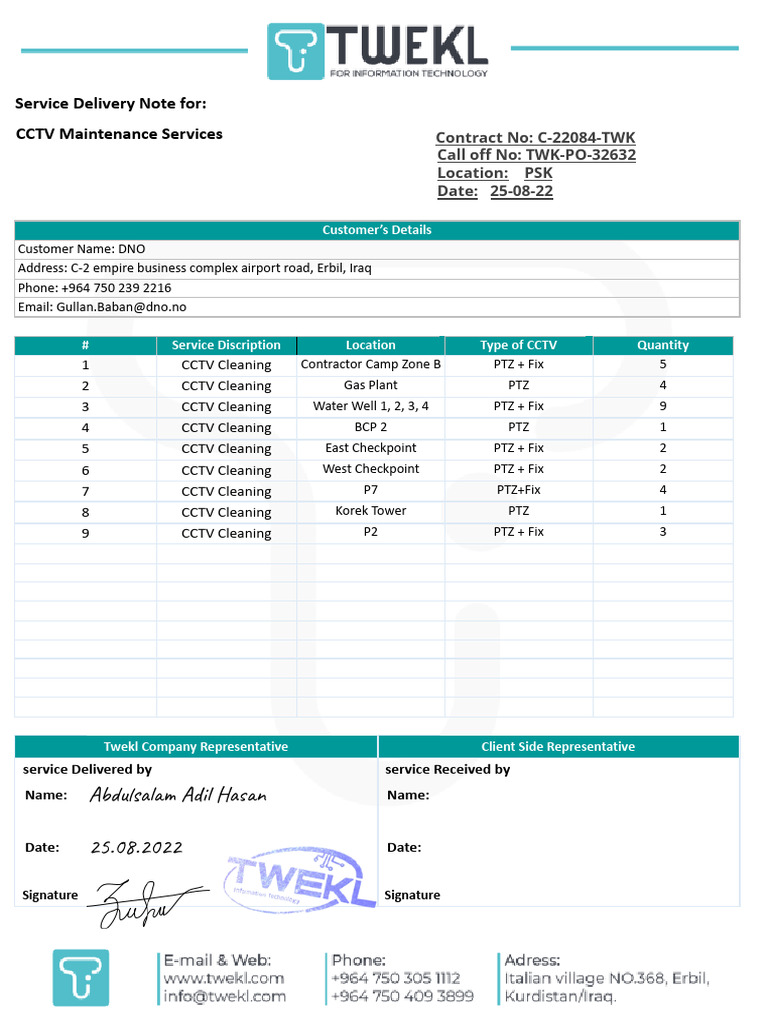 PSK Service Delivery Note | PDF