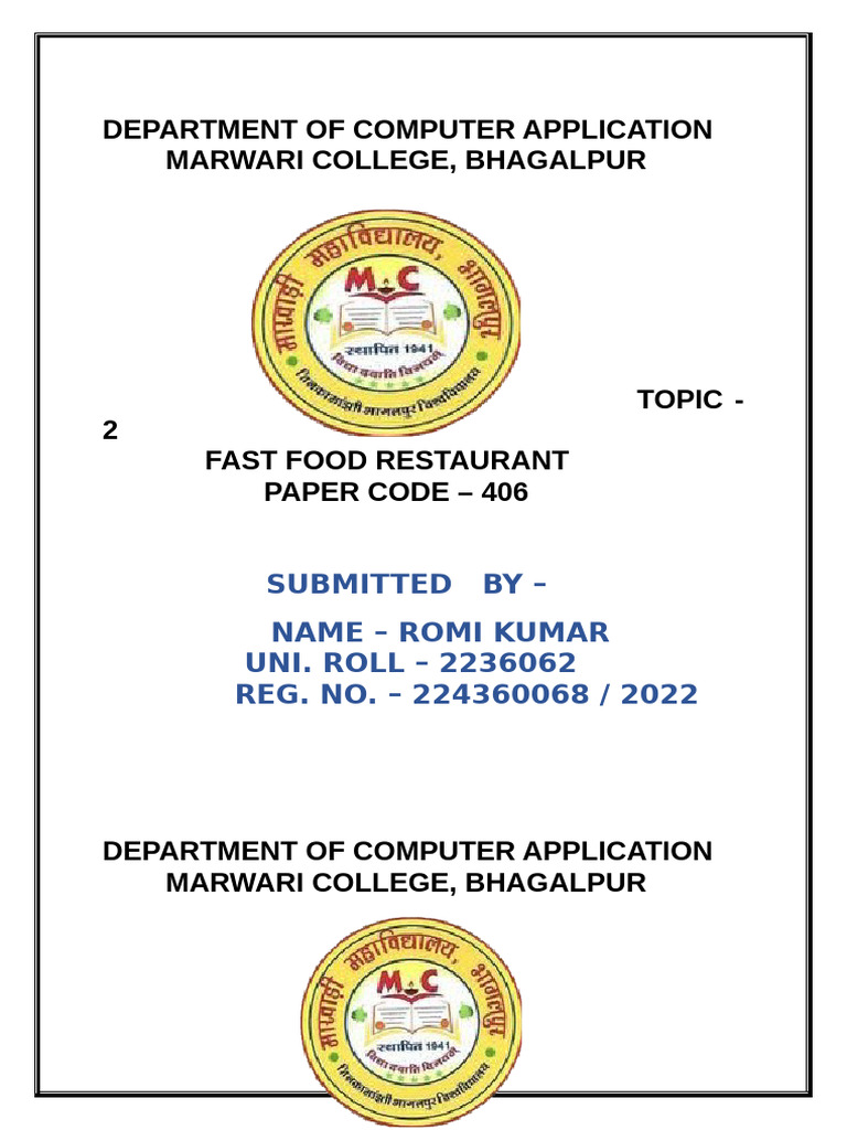 FAST FOOD RESTUARANT Notes | PDF