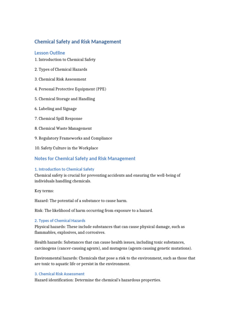 Chemical Safety and Risk Management | PDF