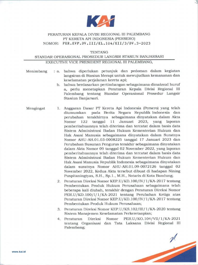 SOP Langsir Sta Banjarsari | PDF