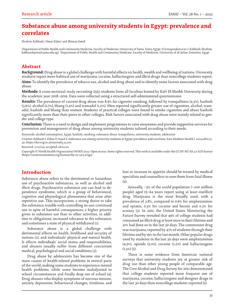 Substance Abuse Among University Student | PDF | Substance Abuse ...