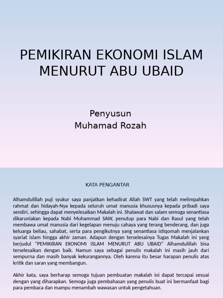 Pemikiran Ekonomi Islam Menurut Abu Ubaid | PDF