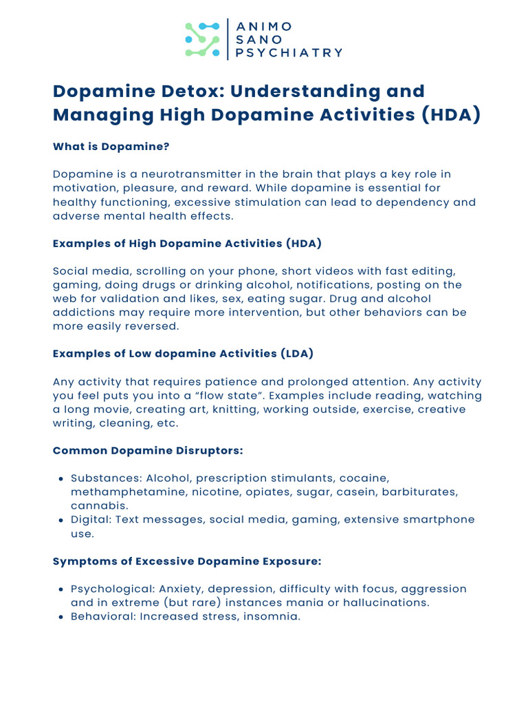 Dopamine Detox Understanding and Managing High Dopamine Activities HDA ...