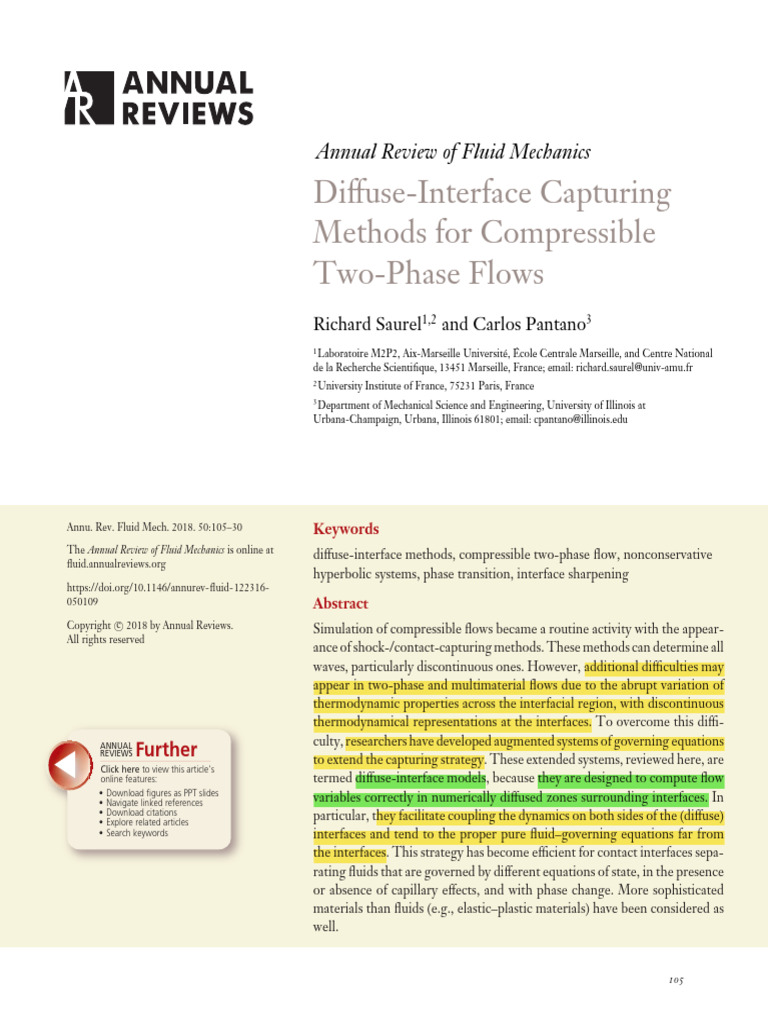2018 (Review Saurel & Pantano) Diffuse Interface Methods | PDF