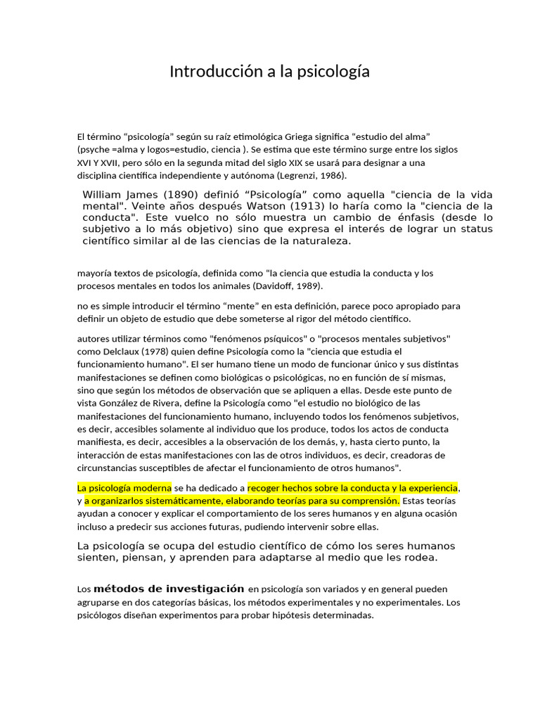 Introducción A La Psicología Resumen Primera Parte | PDF