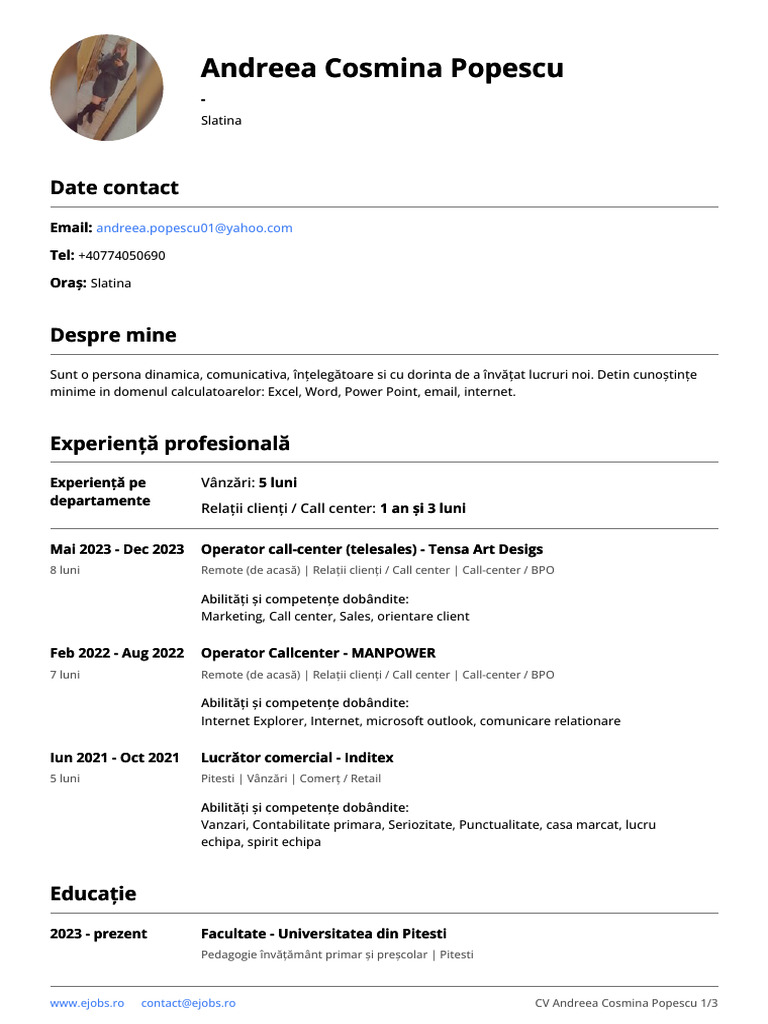 Andreea Cosmina Popescu Andreea Cosmina Popescu: Date Contact Date ...
