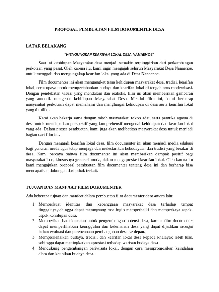 Proposal Pembuatan Film Dokumenter Desa | PDF