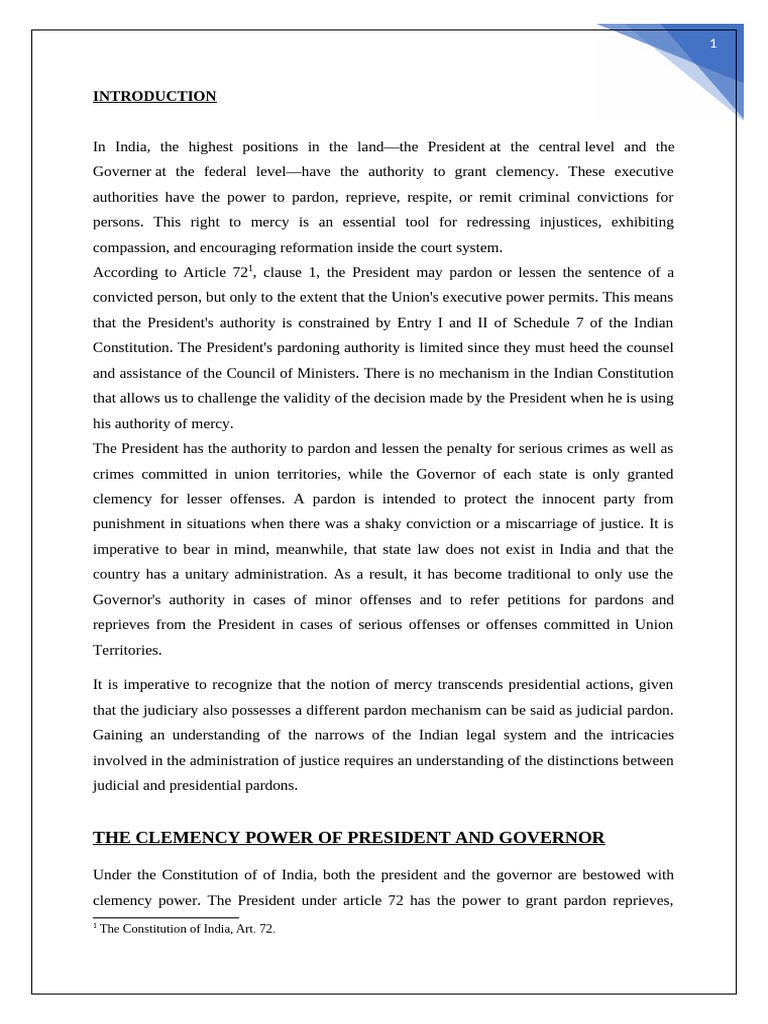 Assigment On Clemency Powers of President and Governer | PDF