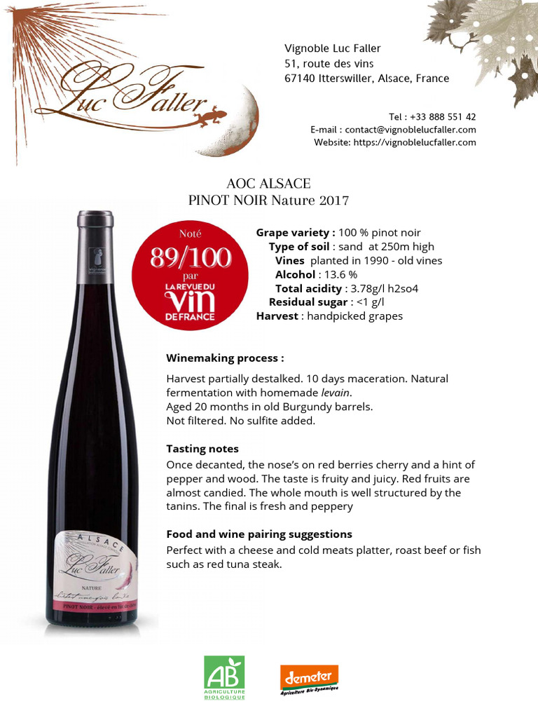 Pinot Noir Nature 2017 Eng Tech Sheet | PDF