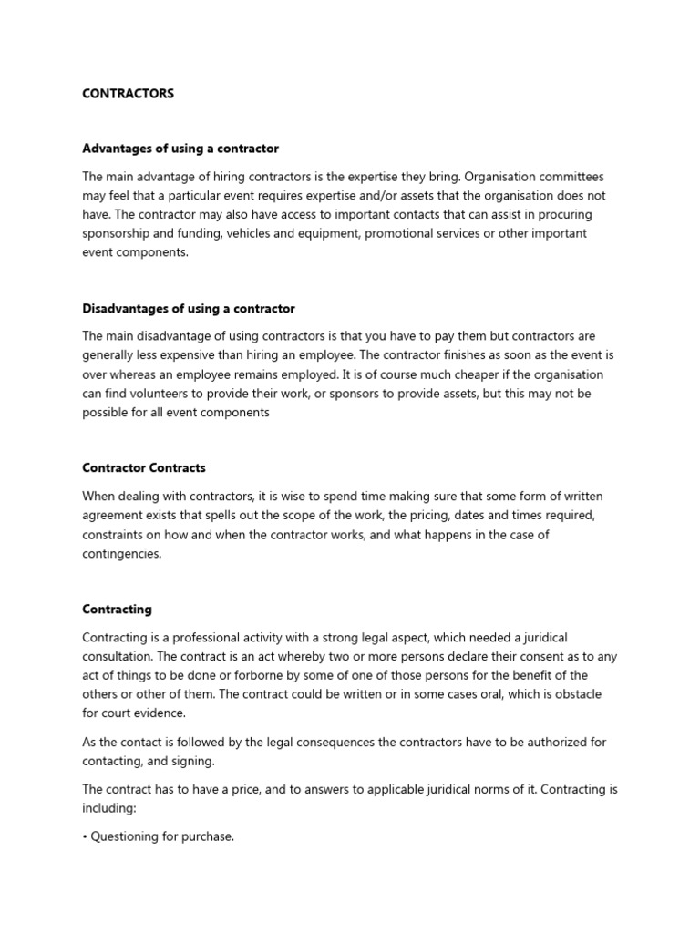 Contractors in Events Management | PDF