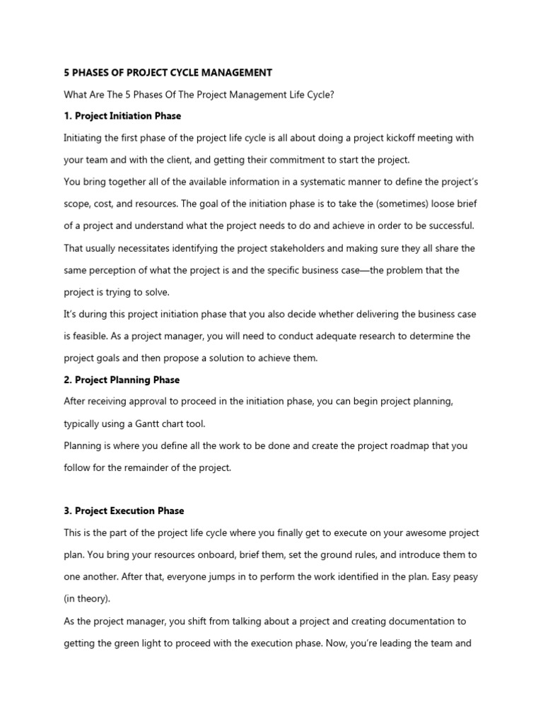 5 PHASES OF PROJECT CYCLE MANAGEMENT | PDF