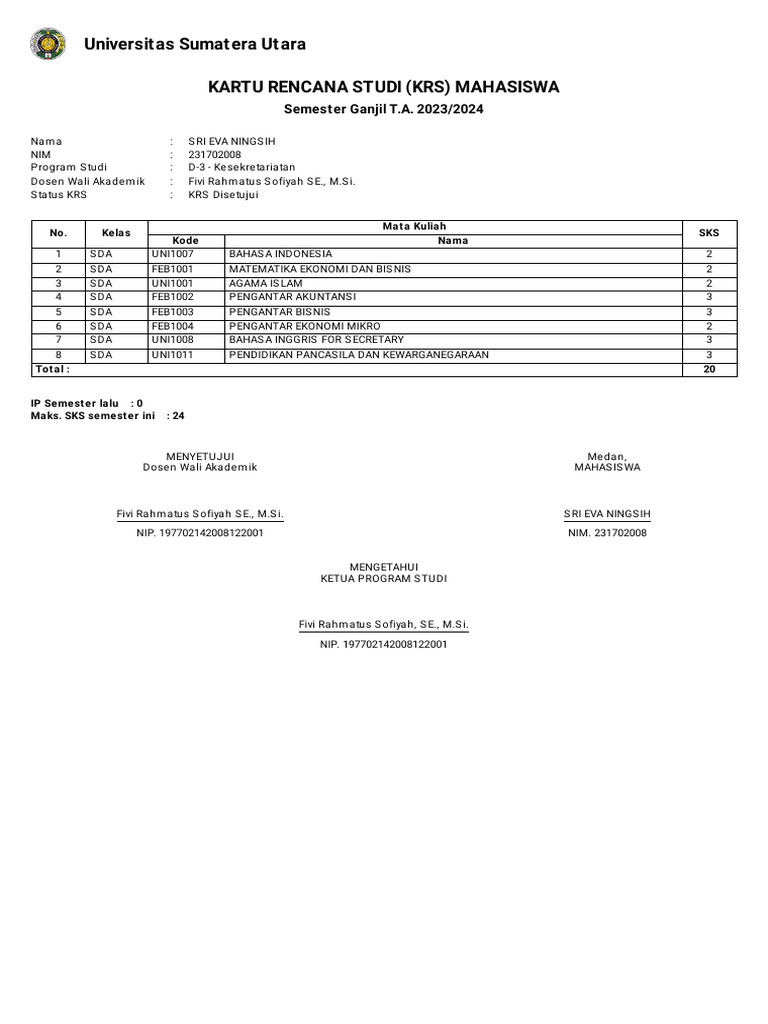 Pengelolaan Krs Satu Mahasiswa Pdf