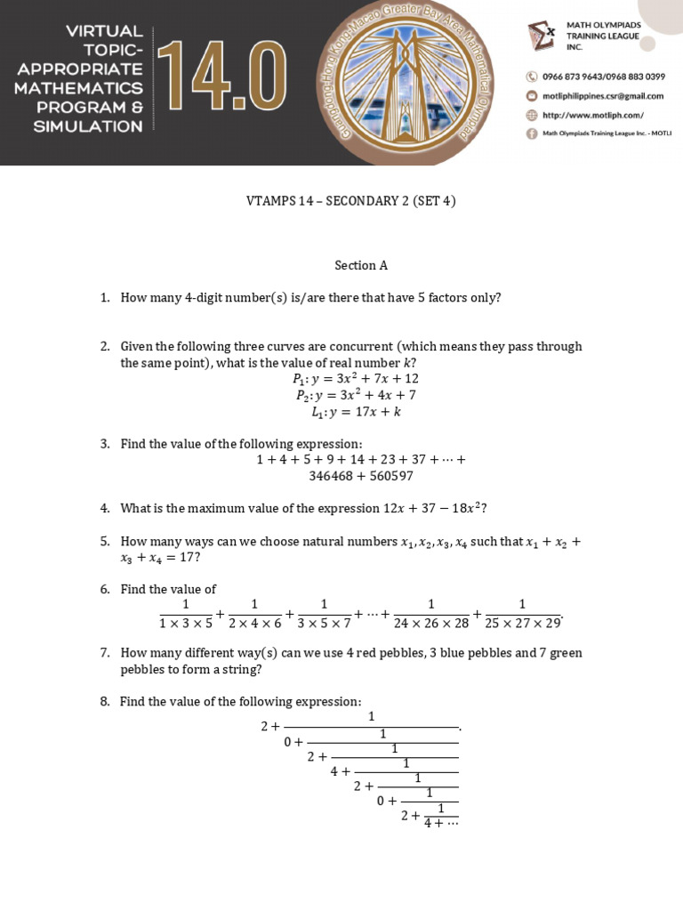 VTAMPS 14 Secondary 2 Set 4 | PDF