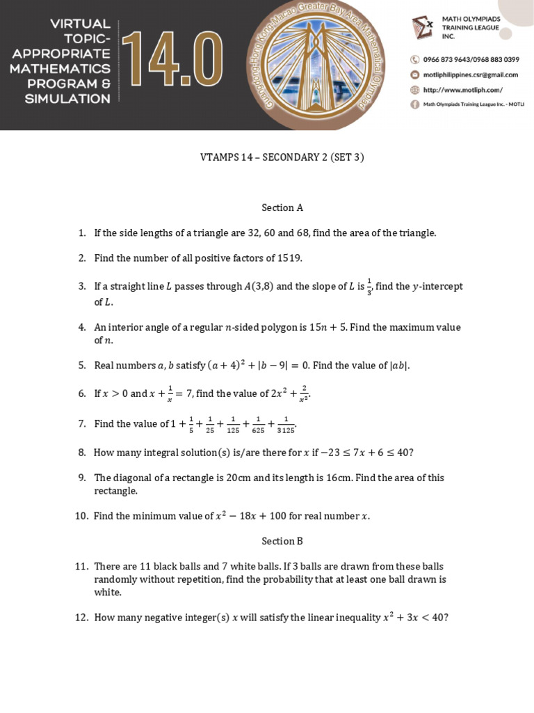 VTAMPS 14 Secondary 2 Set 3 | PDF
