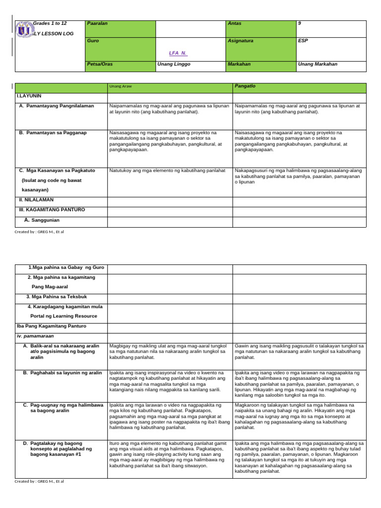 DLL Esp9 Q1 WK1 | PDF