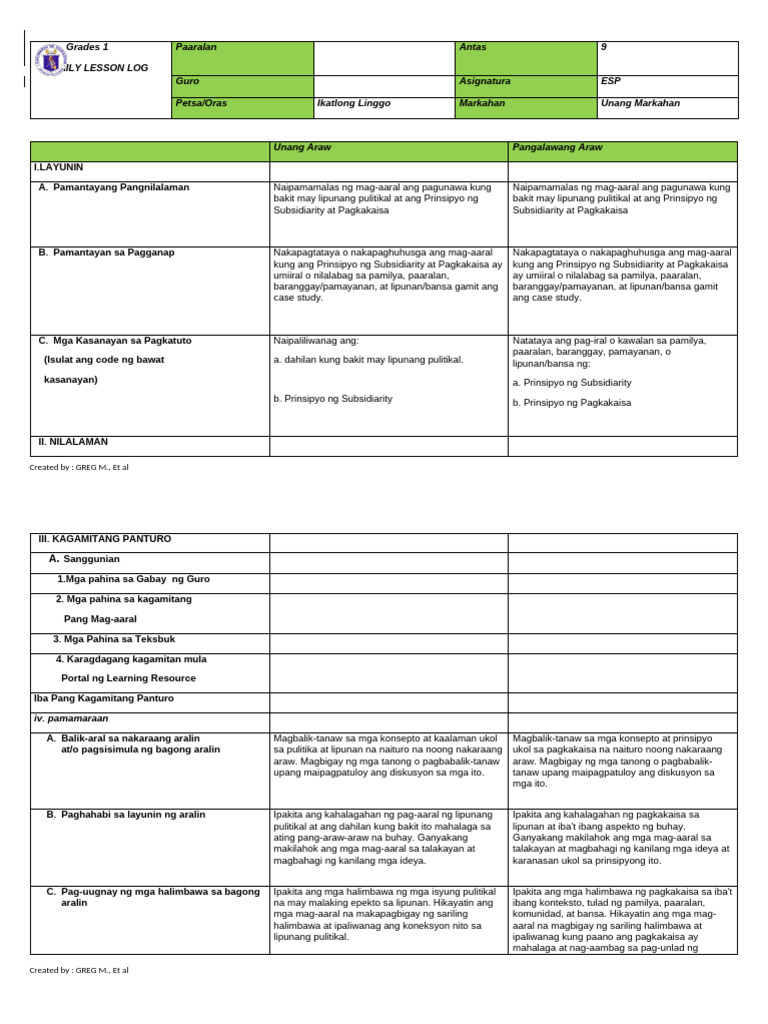 DLL Esp9 Q1 WK3 | PDF