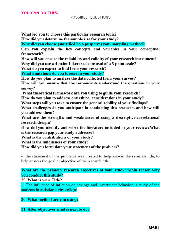 Research Questions for Student Study | PDF | Scientific Method | Career ...