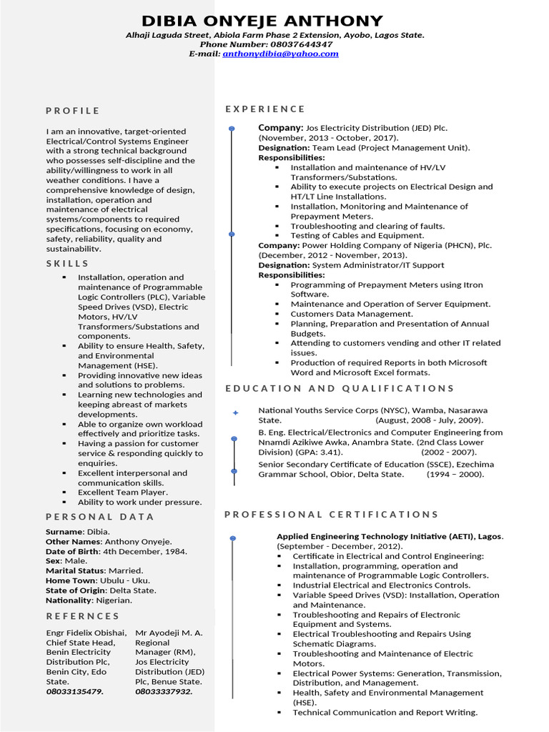 CV-DIBIA ONYEJE ANTHONY | PDF