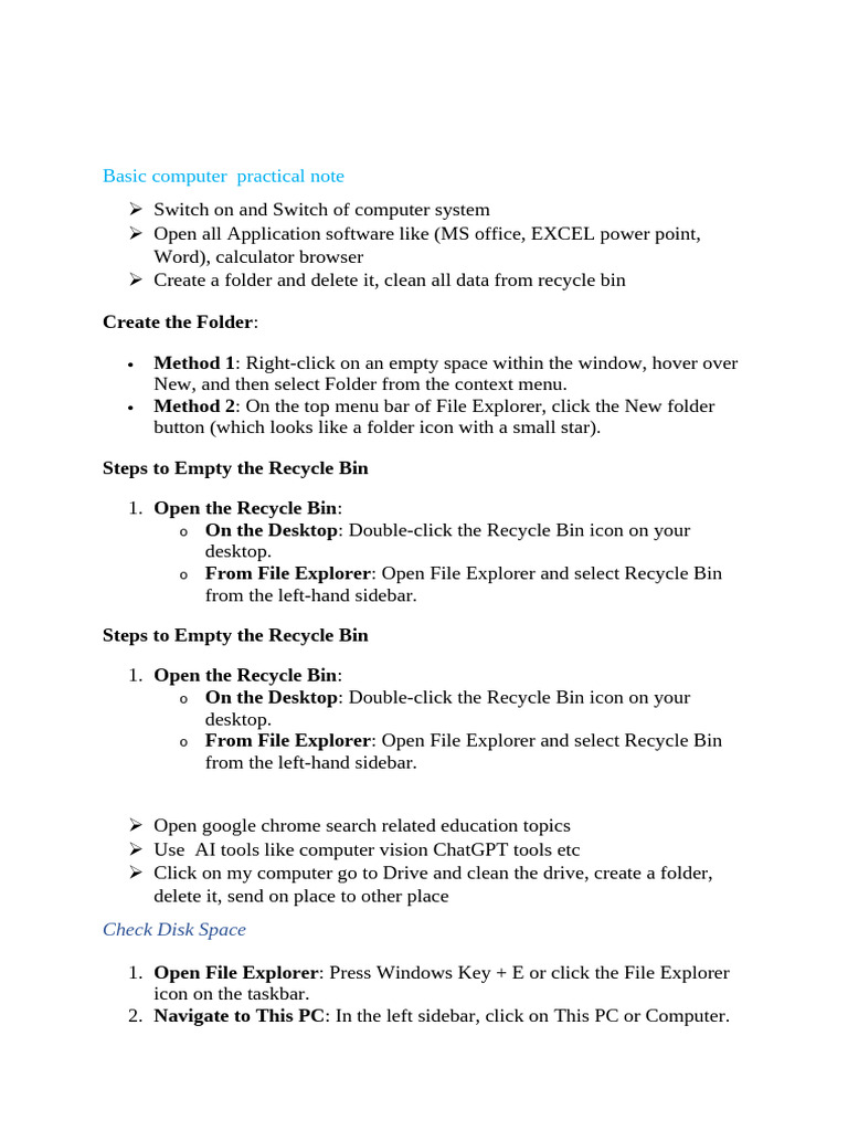 Basic Computer Practical Note | PDF