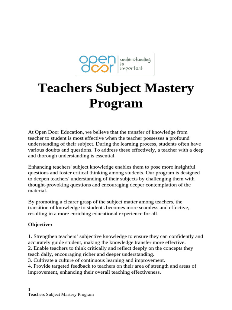 Teachers Subject Mastery Program | PDF