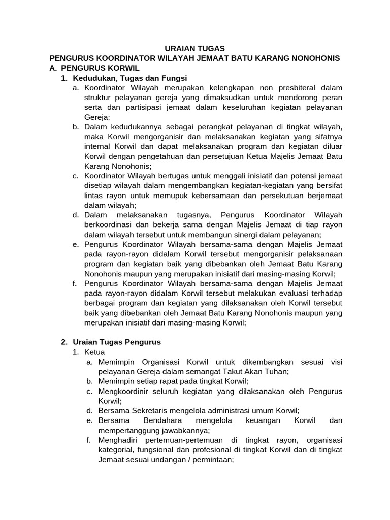 Uraian Tugas Korwil | PDF