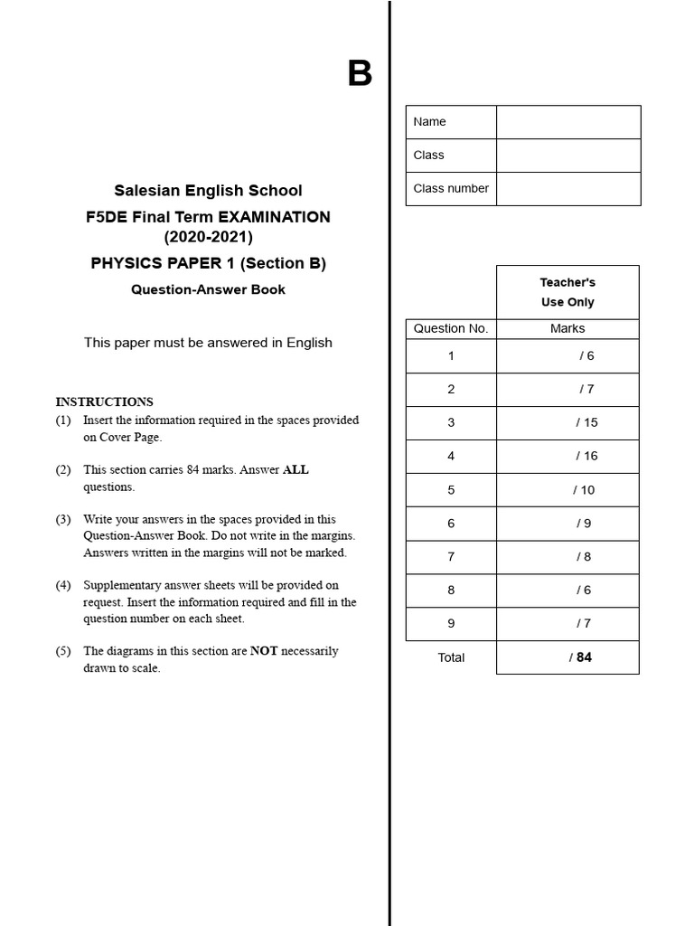 A F5DE Phy Final 1B 2021 5D Rev 2122 | PDF