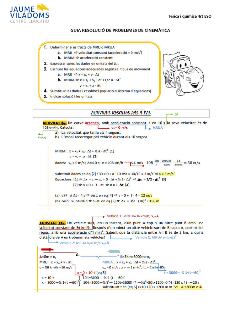 Guia Resolucio de Problemes de Cinematica | PDF