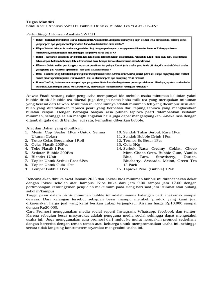 Analisis SWOT Minuman Bubble GLEGEK-IN | PDF