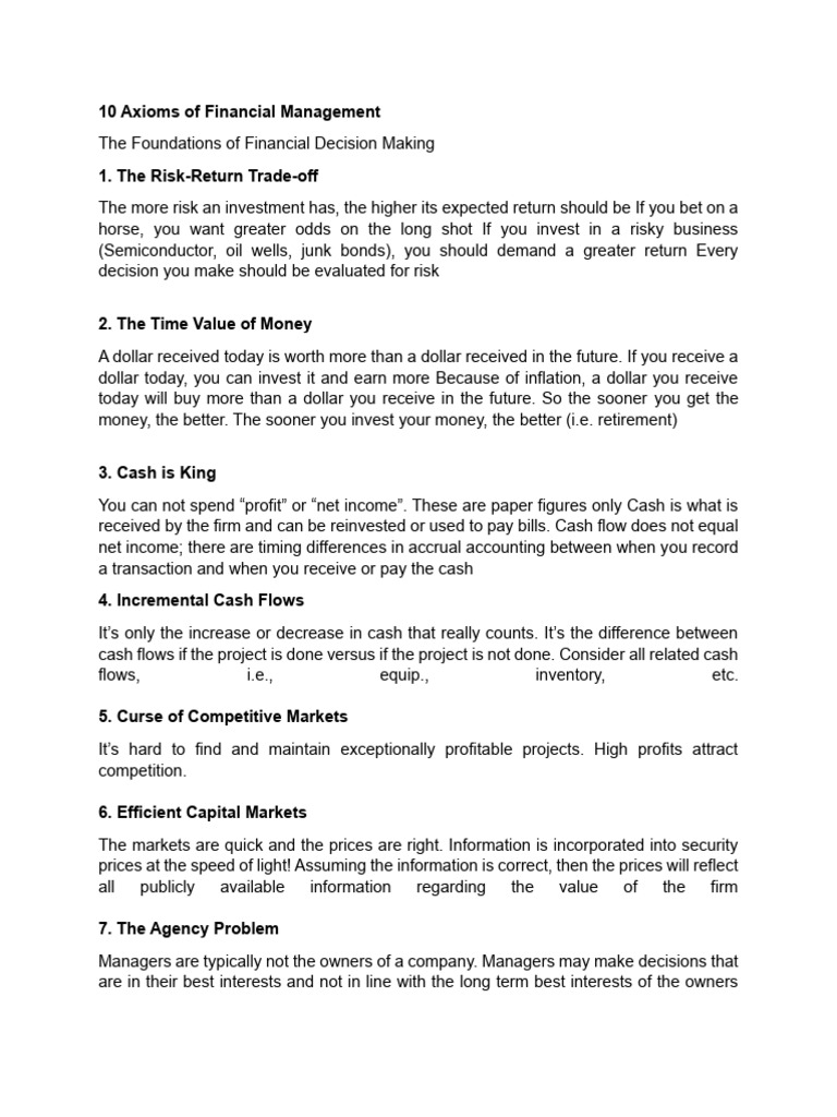10 Axioms of Financial Management | PDF