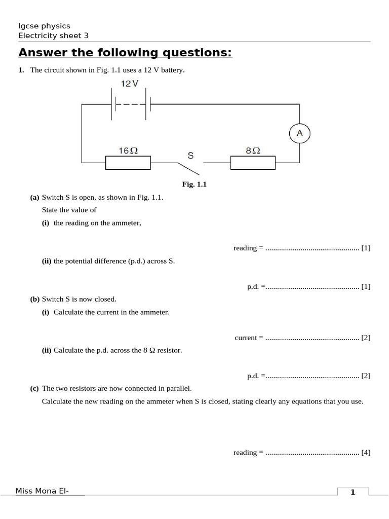 20_Electricity sheet 3 | PDF