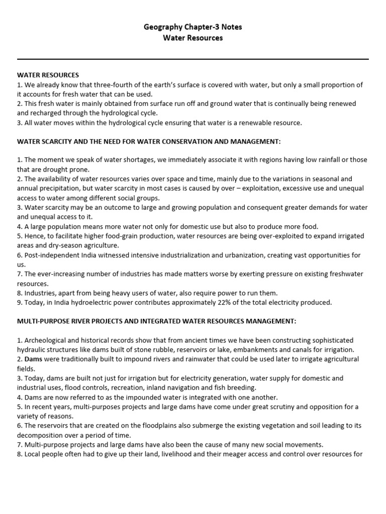 Ch . - 3 Water resources Notes. | PDF