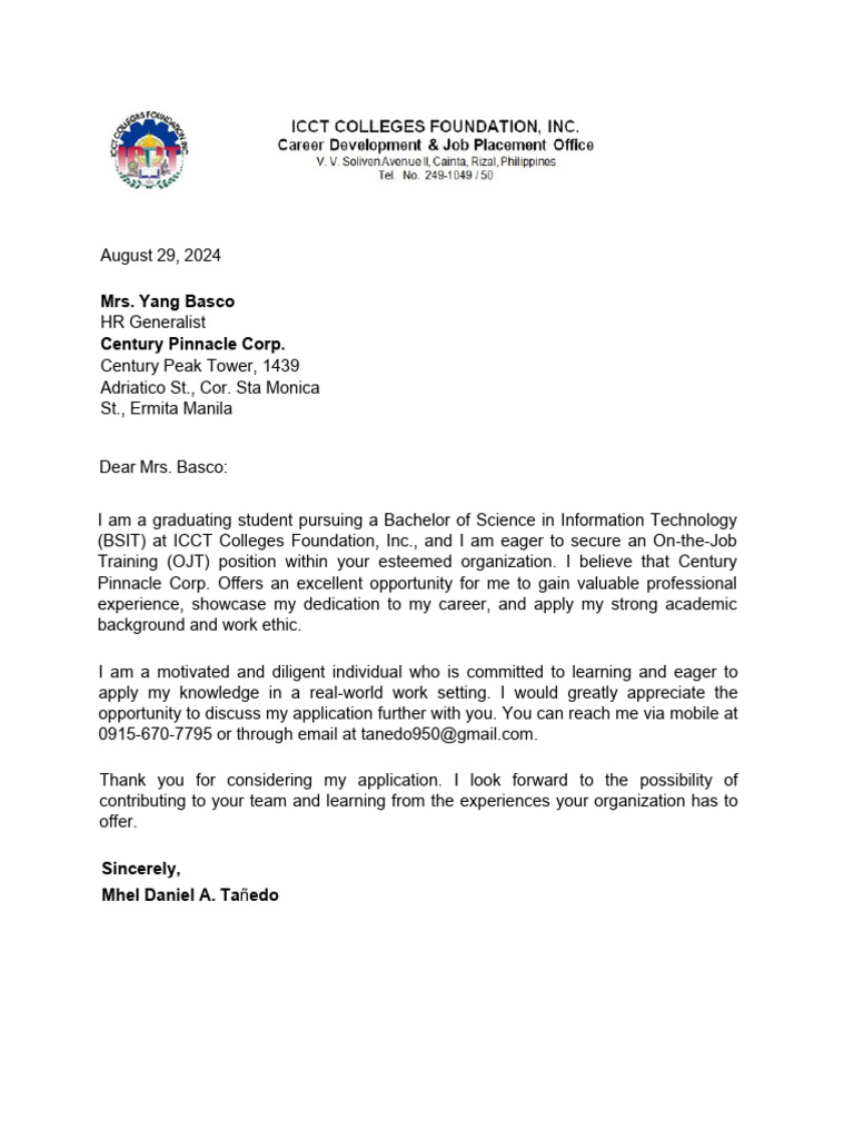 TANEDO-Application Letter | PDF