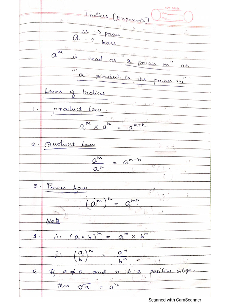 Exponents Class 9 | PDF