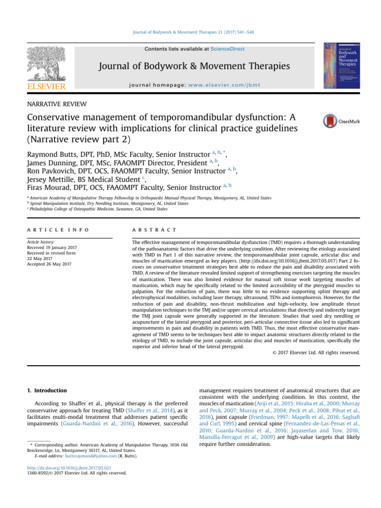 Journal of Bodywork & Movement Therapies: Narrative Review | PDF