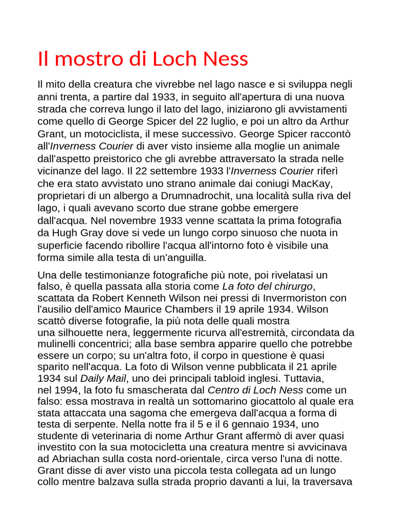 Il Mostro Di Loch Ness | PDF