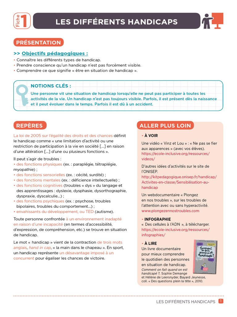 Fiche 1 - Les Différents Handicaps | PDF