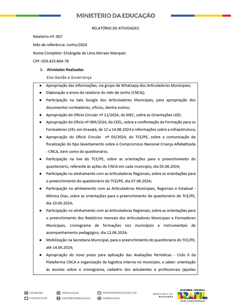 Relatório - Junho SIMEC | PDF