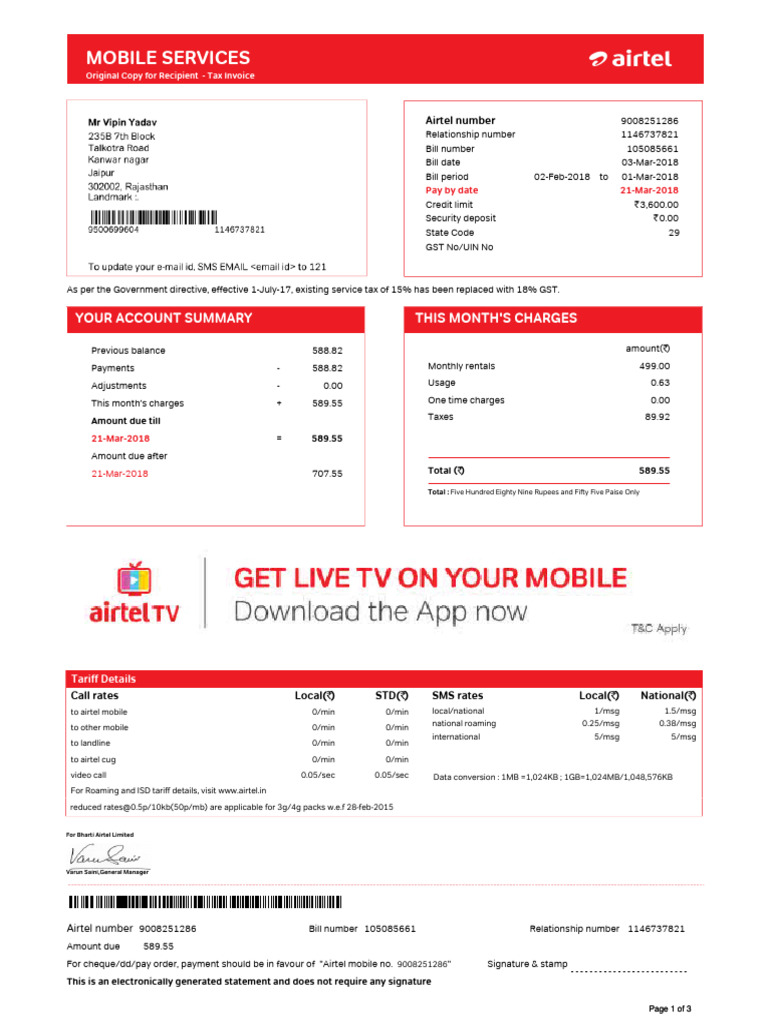 Airtel Bill | PDF