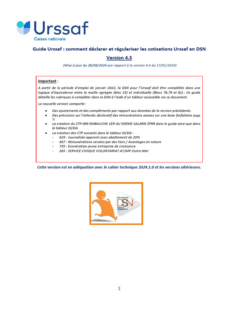 Guide Declaration Regularisation Cotisations Sociales Urssaf DSN | PDF
