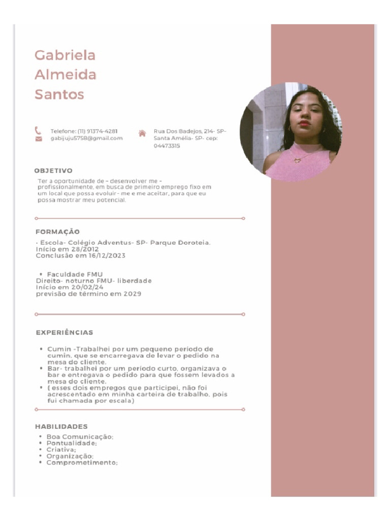 CV - Gabriela Almeida Santos. | PDF