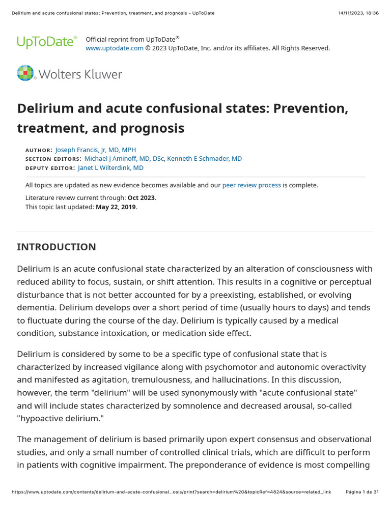 Delirium and Acute Confusional States - Prevention, Treatment, and ...