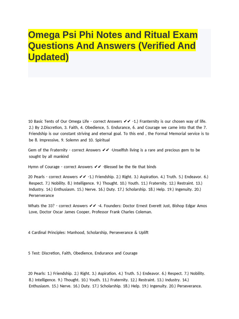 Omega Psi Phi Notes and Ritual Exam Questions and Answers | PDF