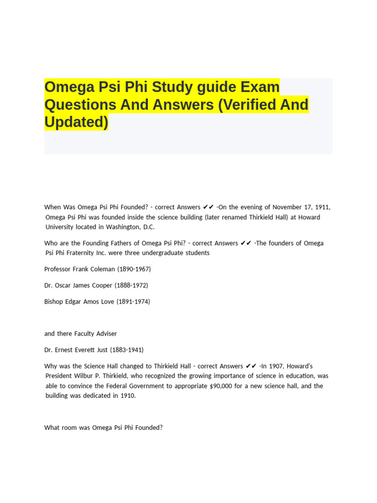 Omega Psi Phi Study Guide Exam Questions and Answers (Verified and Updated) | PDF