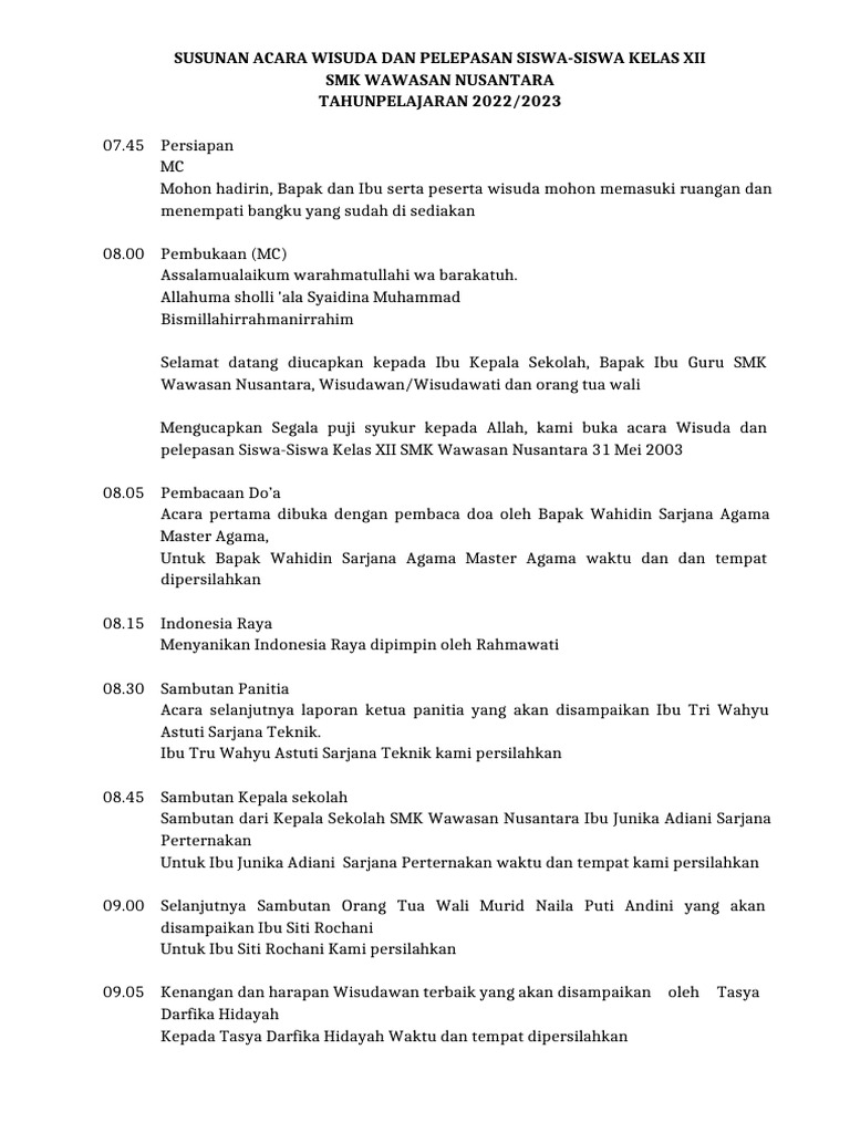 SUSUNAN ACARA WISUDA DAN PELEPASAN SISWA | PDF SUSUNAN ACARA WISUDA DAN PELEPASAN SISWA | PDF
